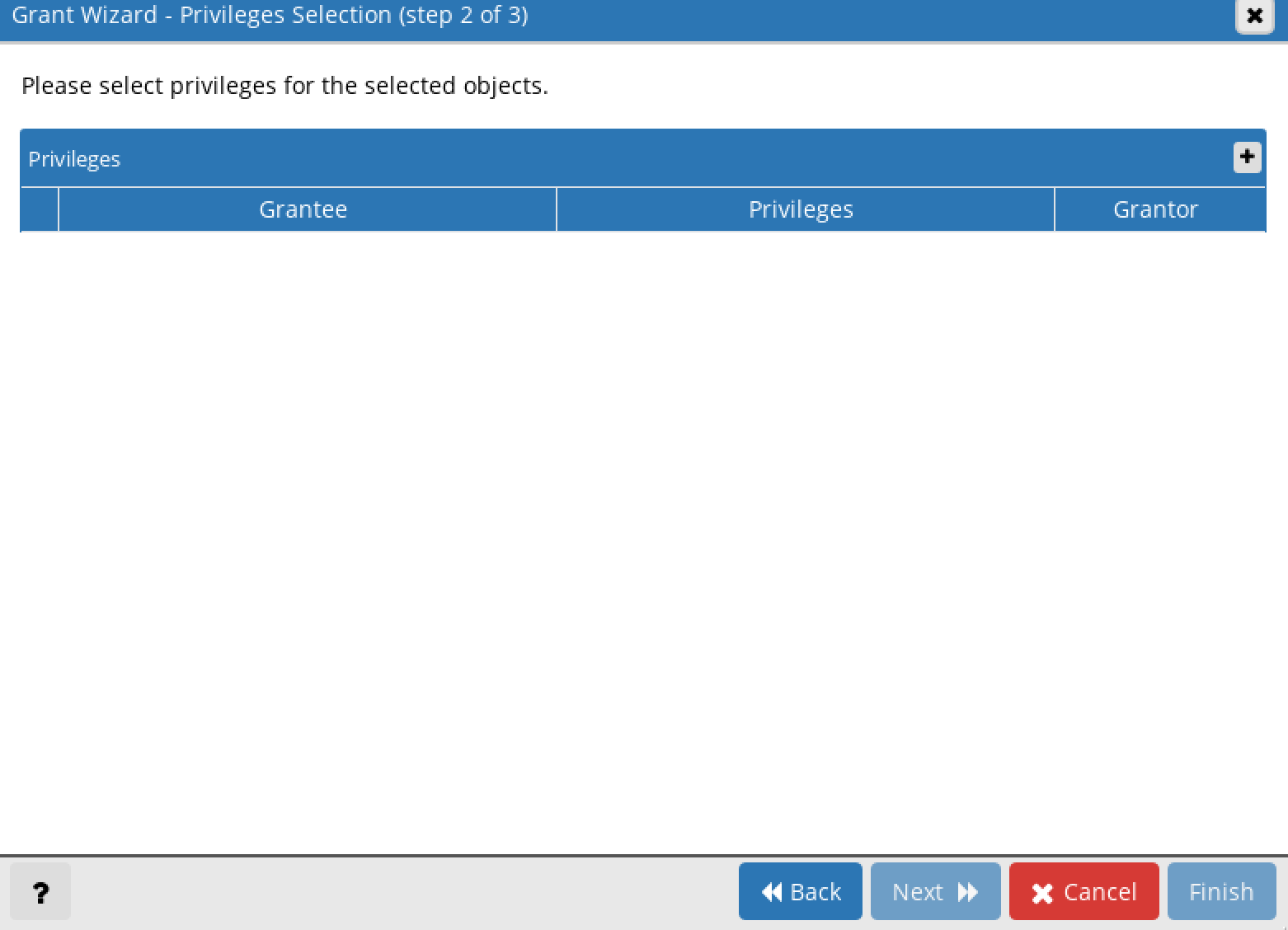 Grant Wizard: Text should be "Please add privileges..." instead of "Please select privileges ...
