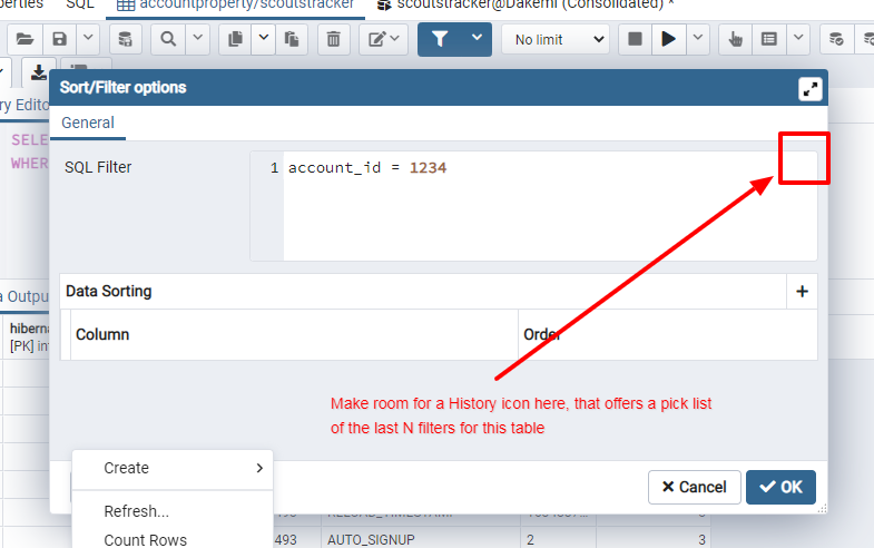 Viewedit Offer A History Of Previous Filter Values Rm 4093 · Issue 2454 · Pgadmin Org