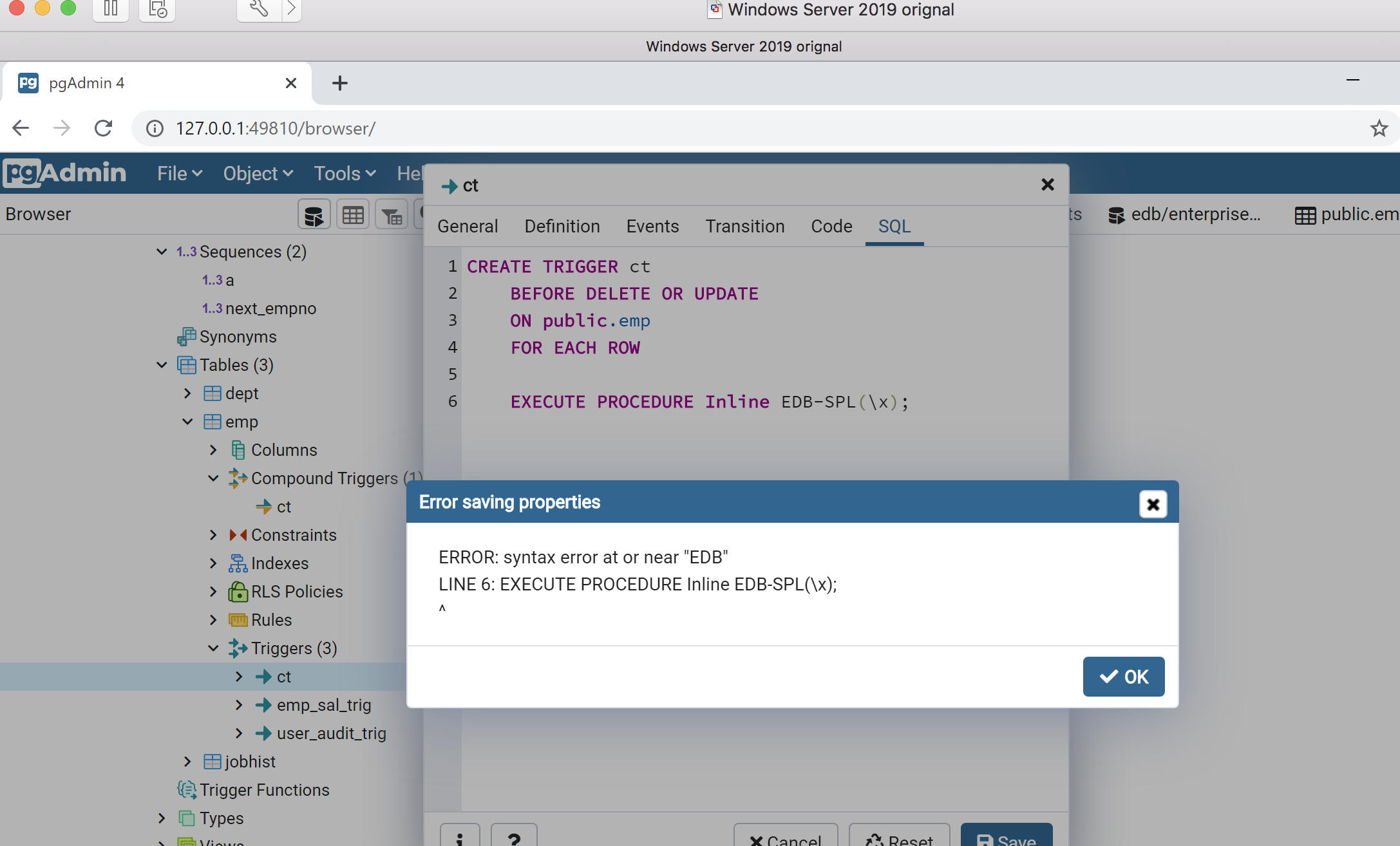 [sql] Illegal Arguments In Trigger Ddl Extraction Rm 5779 · Issue