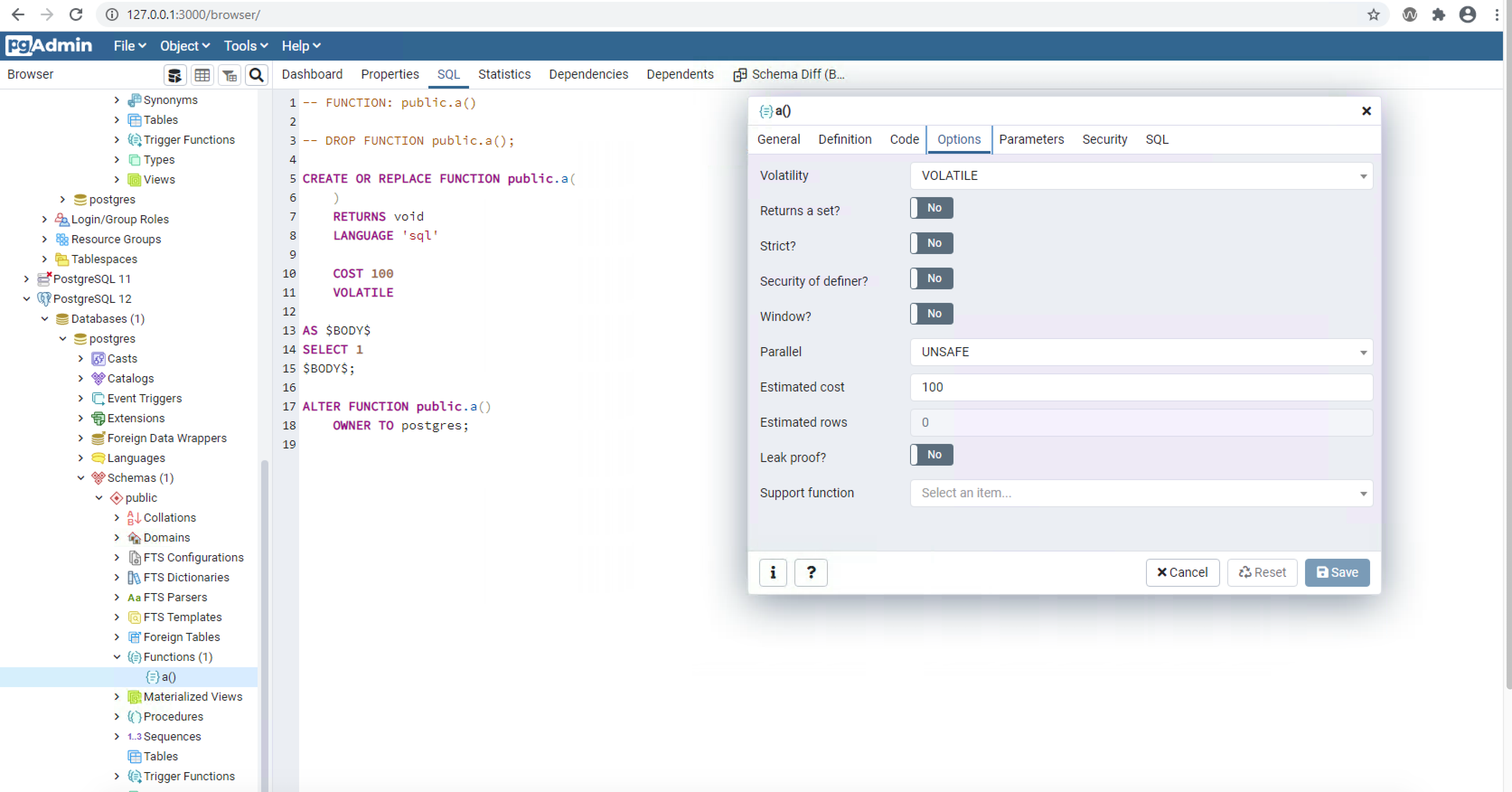[SQL] - Some 'options' values for function not shown in sql (RM #5843) · Issue #3830 · pgadmin ...