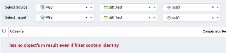 schema diff don't show result of compare if target schema or source ...