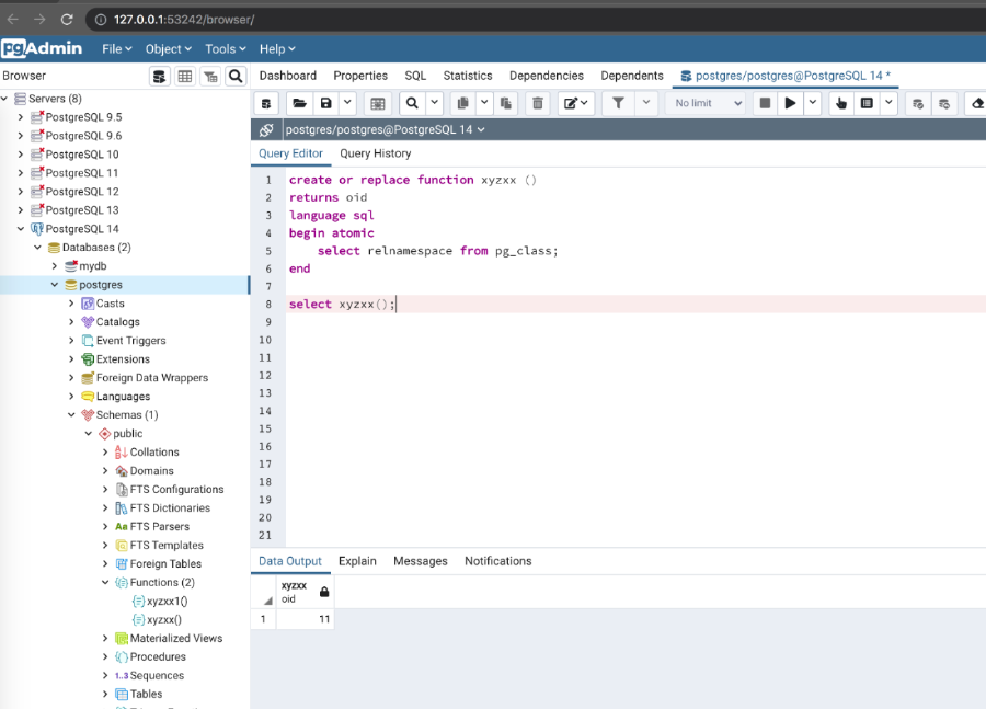 The PGv14 SQL FUNCTION syntax of RETURN or BEGIN ATOMIC is not recognized nor displayed (RM ...
