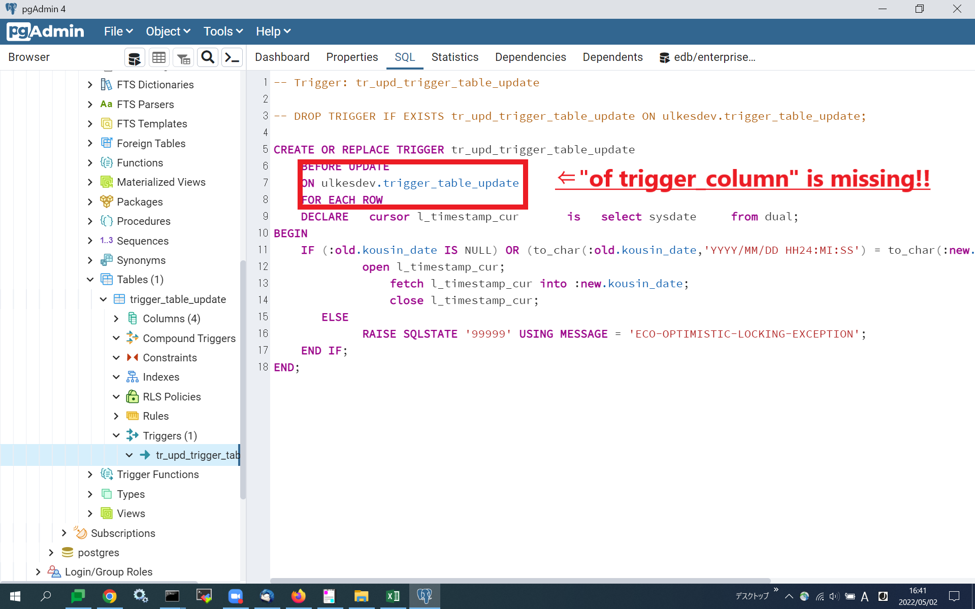 Column missing from trigger definition in pgAdmin4 (RM #7387) · Issue #5071 · pgadmin-org ...