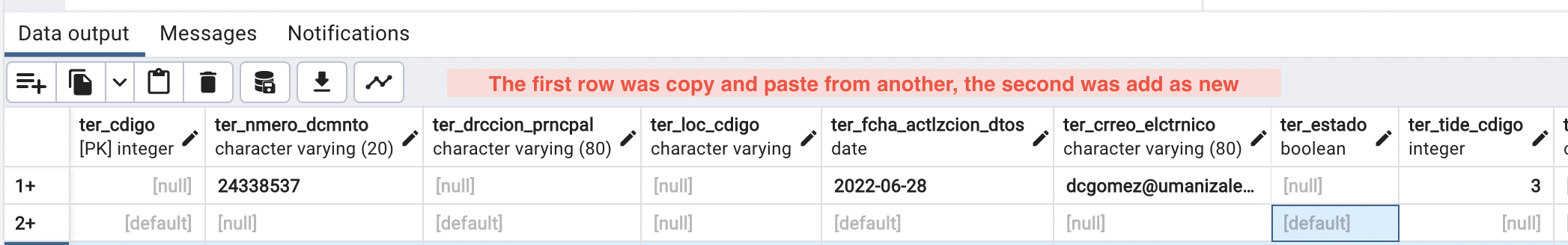 When you copy and paste a row in the results grid pgAdmin4 doesn't set ...