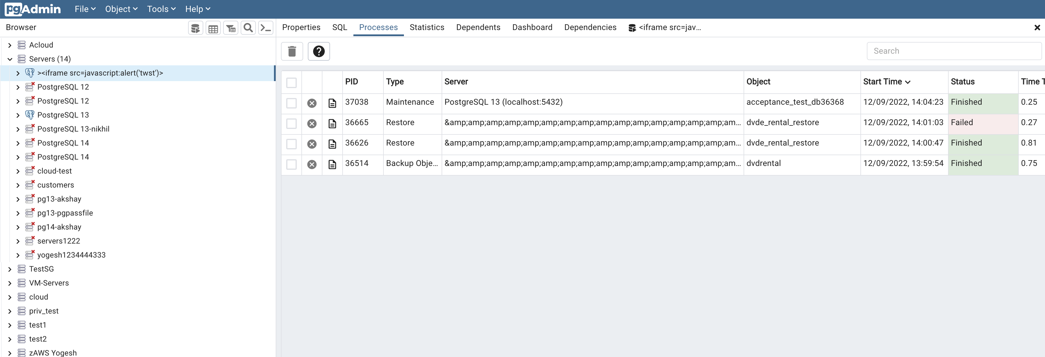 Server name not displayed correctly in process tab if server name has special characters. (RM ...